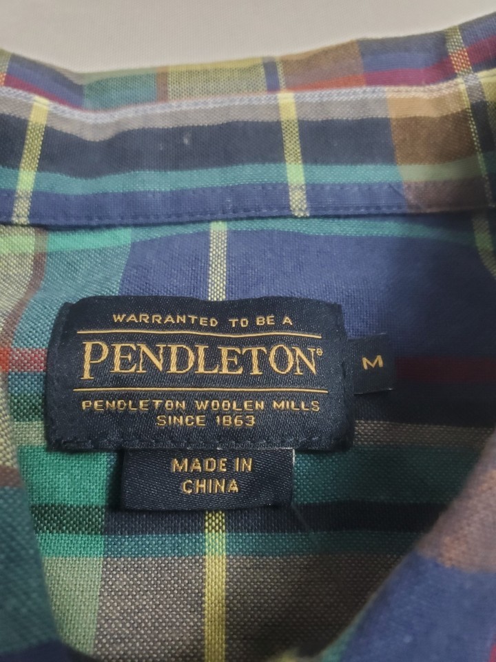 Pendleton Shirt Men's Size Med Blue Plaid Short Sleeve Button Up ...