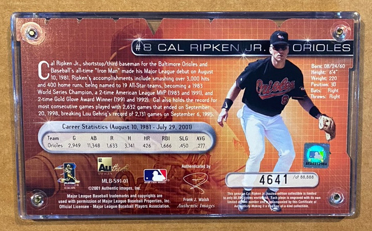 Authentic Images Cal Ripken Jr 24K Gold Ironman Gold Signature Card w ...
