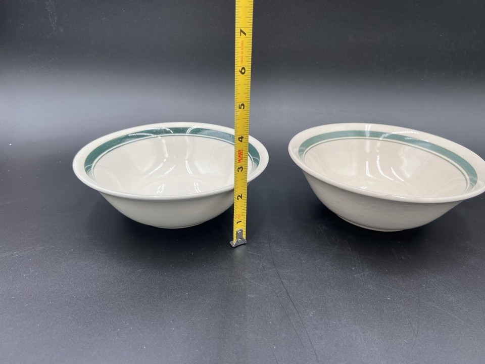 VTG Restaurant Diner Ware Bowls Green Band Unmarked China Pair 2 ...