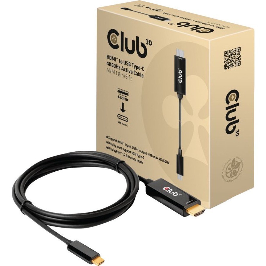 Club 3D HDMI to USB Type-C 4K60Hz Active Cable M/M 1.8m/6 ft (cac1334 ...