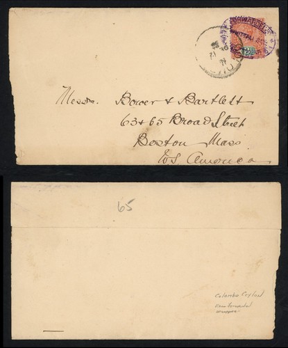 1896 Ceylon Cover To US QV 3c Rare Colombo Forwarded Wrapper, Printed ...