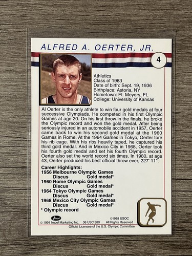 1991 Impel U.S. Olympic Hall of Fame Multi-Sport Card #4 Al Oerter | eBay