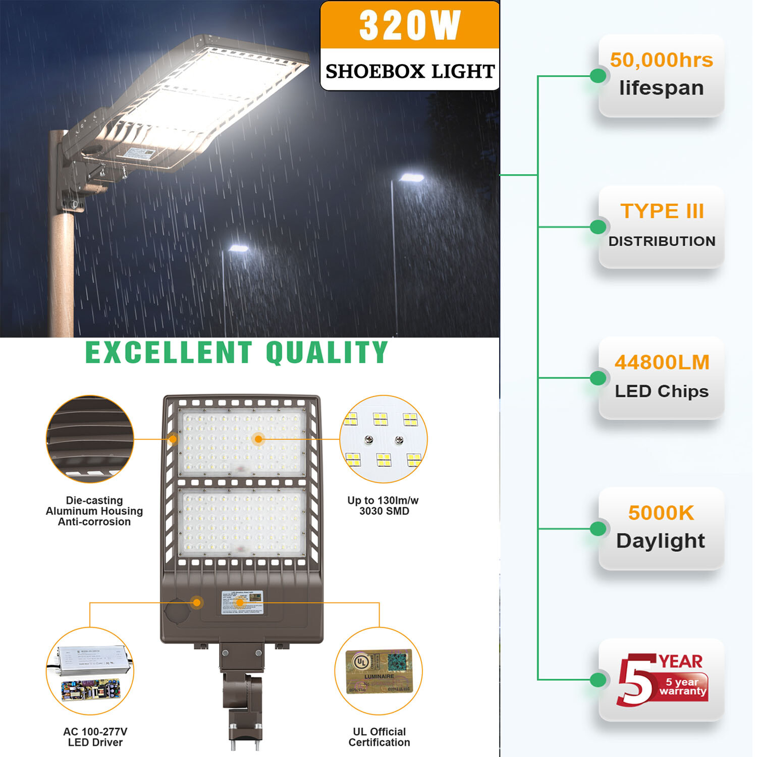 LED Shoebox Fixture 150W 300W Parking Lot Light Pole Mount Outdoor ...