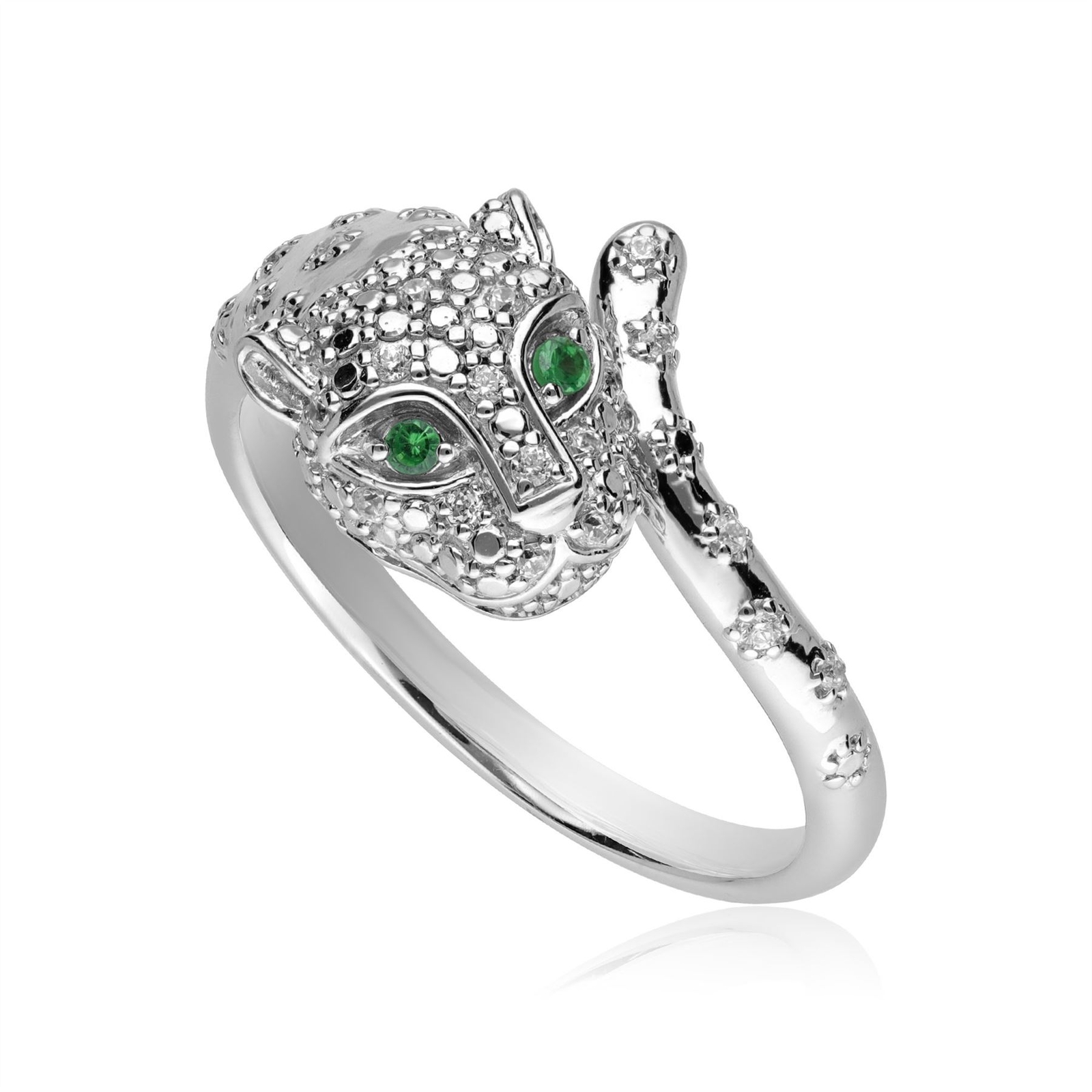 ECFEW™ 'The Unifier' Tsavorite & Diamond Cheetah Ring in 9ct White Gold ...