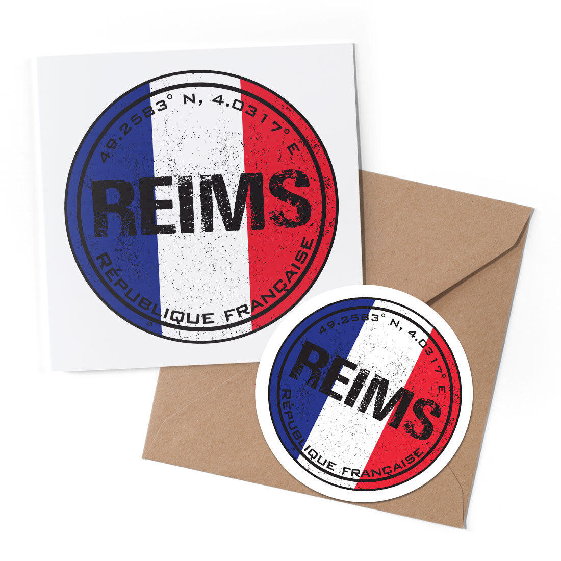 1 x Greeting Card & 10cm Sticker Set - Reims France Flag Circle #59427 ...