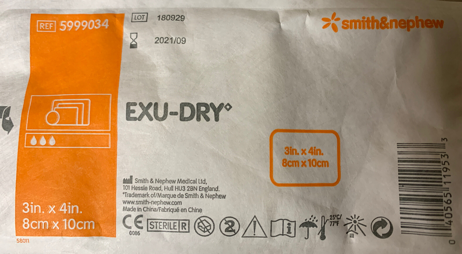 SMITH & NEPHEW EXU-DRY 3”X 4” FULL ABSORBANT WOUND DRESSING Indiv ...