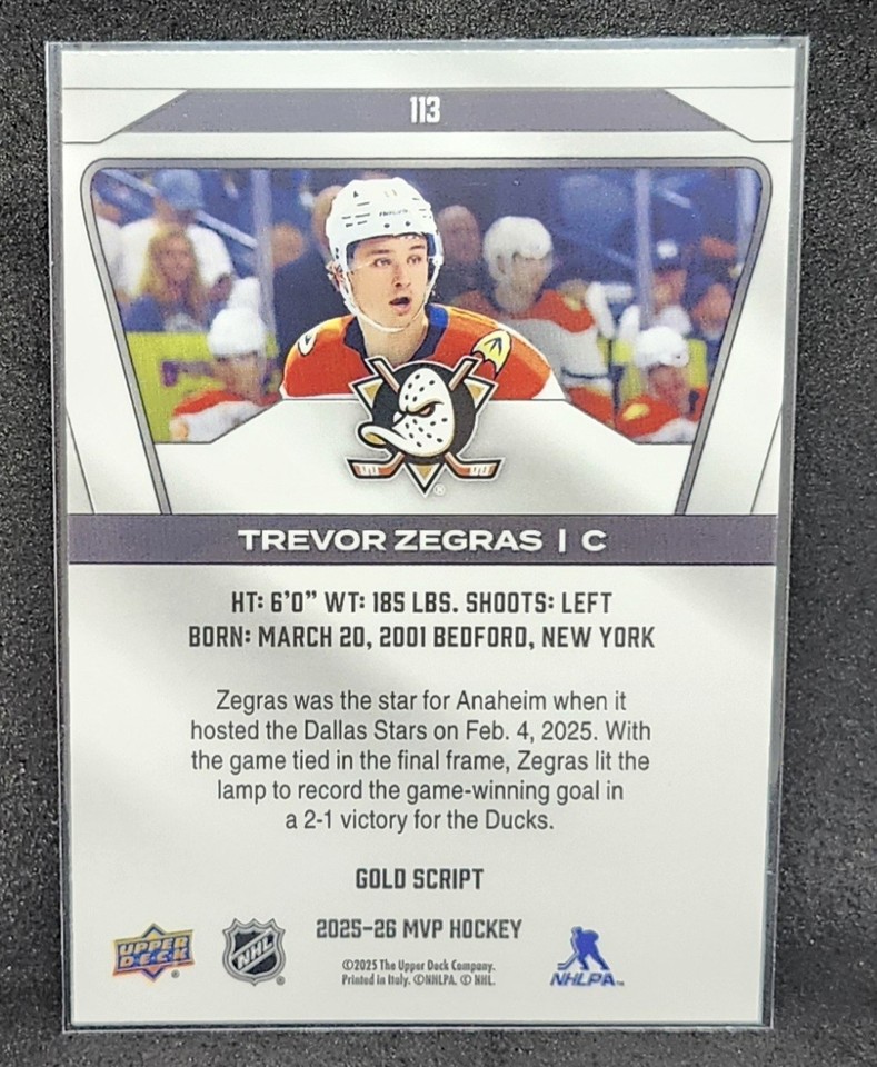 2025-26 MVP Hockey Gold Script Trevor Zegras | eBay