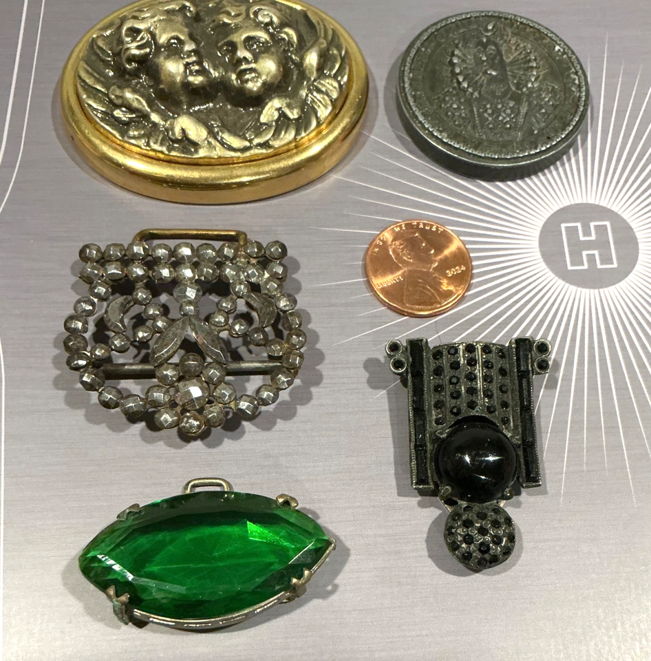 VINTAGE ANTIQUE jewelry PARTS lot, REPAIR, craft. ANGELS, CUT STEEL ...