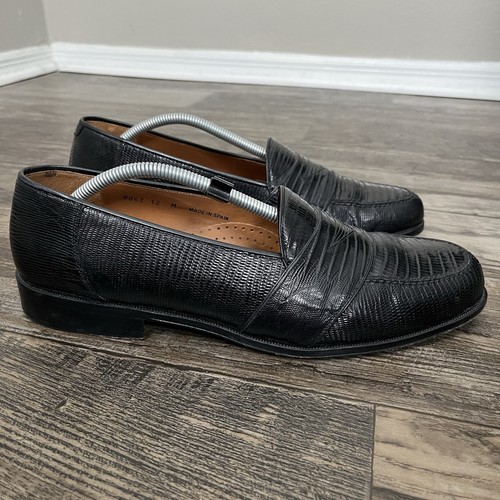 Magnanni Black Genuine Lizard Penny Loafer Men's Size 12 M 8863 Made in ...