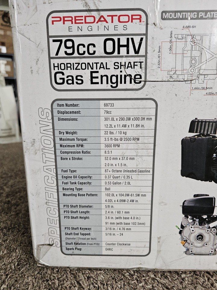 NEW Predator Engine 3 HP 79cc OHV Horizontal Shaft Gas Engine, EPA | eBay