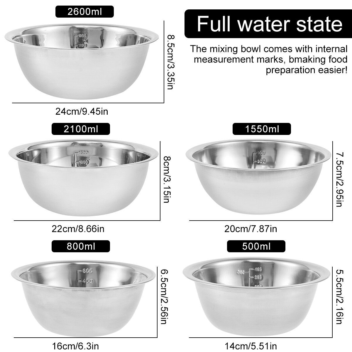 5X Stainless Steel Mixing Bowl Set Multipurpose Soup Basin 5 Sizes ...