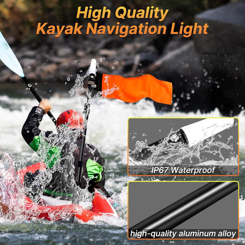 360° Kayak LED Lights with Flag - Waterproof Night Navigation for ...