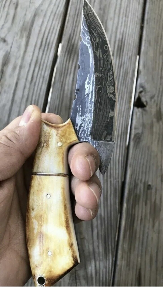 HANDMADE DAMASCUS KNIFE HUNTING SURVIVAL BUSHCRAFT SKINNING CAMEL BONE ...