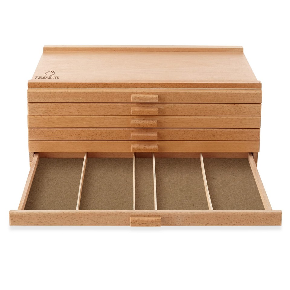 6 Drawer Wooden Artist Storage Supply Box For Pastels Pencils Pens ...
