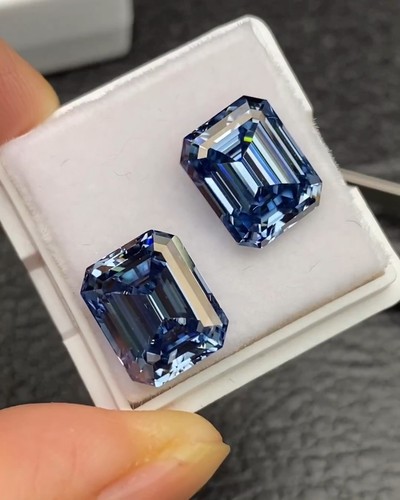 1Ct Natural Emerald Cut Blue Color diamond 2Pc CERTIFIED D Grade VVS1 ...
