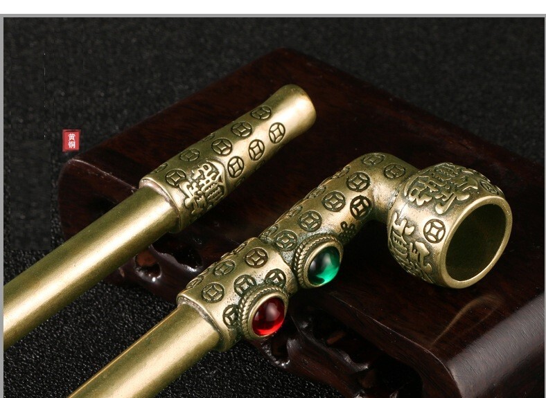 15.5cm Retro oldstyle Pure Copper Tobacco Pipe Brass Smoking Pot Palm ...