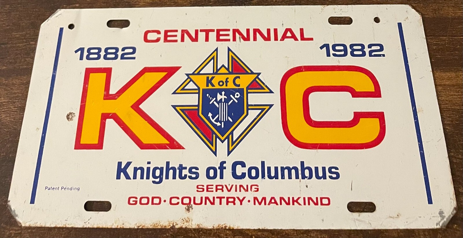 Vintage 1982 Knights of Columbus Centennial Booster License Plate STEEL ...