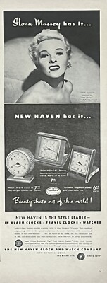 1948 Vtg Print Ad New Haven Clock & Watch Ilona Massey Movie Star Retro ...