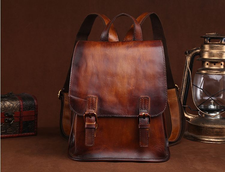 New Brown Vintage Women Genuine Cow Leather Backpack Travel Bag Handbag ...