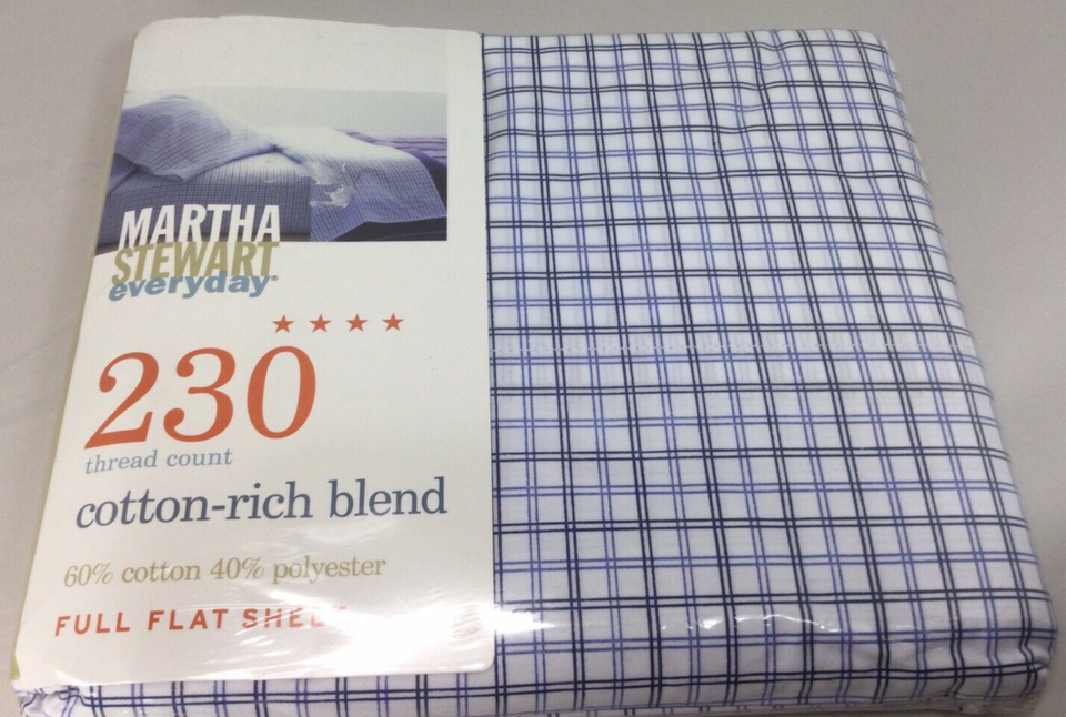 MARTHA STEWART Everyday 230 Thread Count Full Flat Sheet Blue Black ...