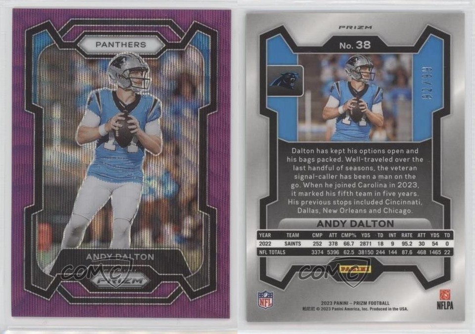 2023 Panini Prizm Purple Wave Prizm 92/99 Andy Dalton #38 16fs | eBay