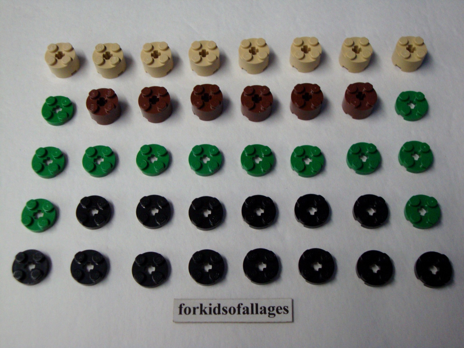 40 Lego 2x2 ROUND BRICKS AND PLATES Green Brown Black Tan Bulk Parts ...