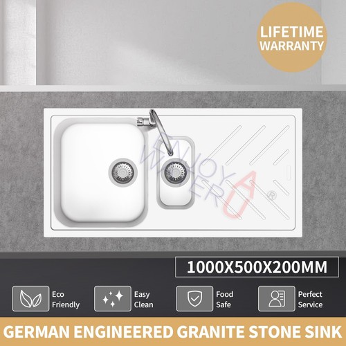 German Engineered Granite Stone Double Bowls Drainer Board White ...