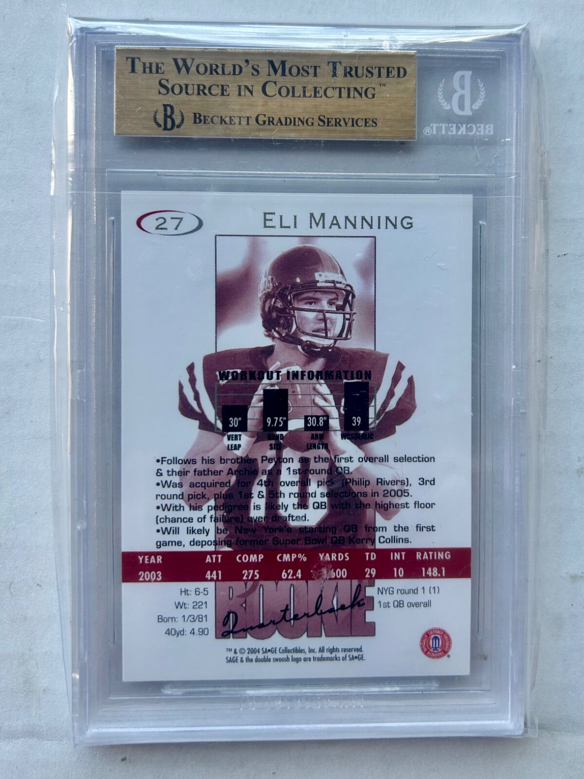 2004 SAGE - Eli Manning #27 /3200 (RC) for sale online | eBay