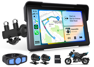 7" IPS GPS Navigation Sat Nav Motorcycle carplay Dual Bluetooth ...