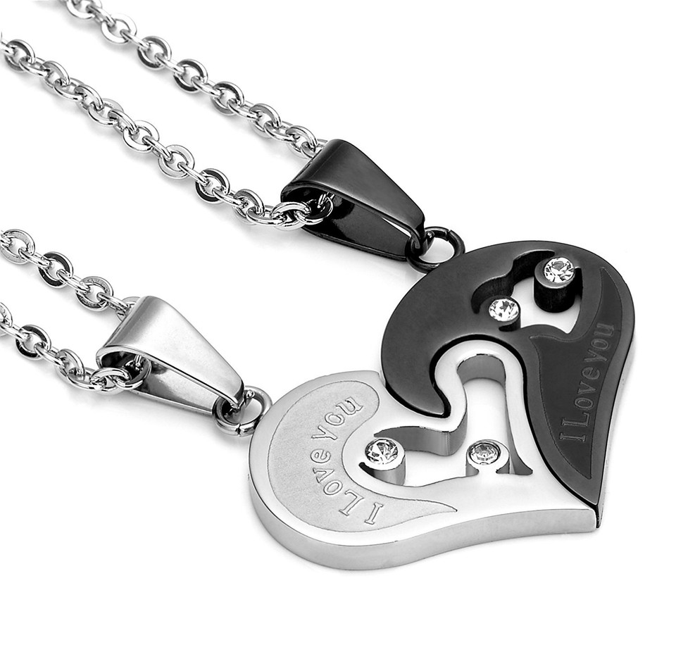 Valentine's Stainless Steel Lover Couple Necklace I Love You Heart ...