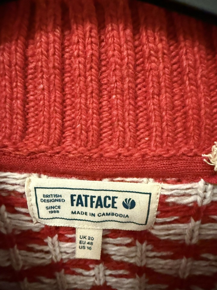 FAT FACE WOMEN SNOWFLAKE CHRISTMAS JUMPER WINTER WOOL RED UK 20 / EUR ...