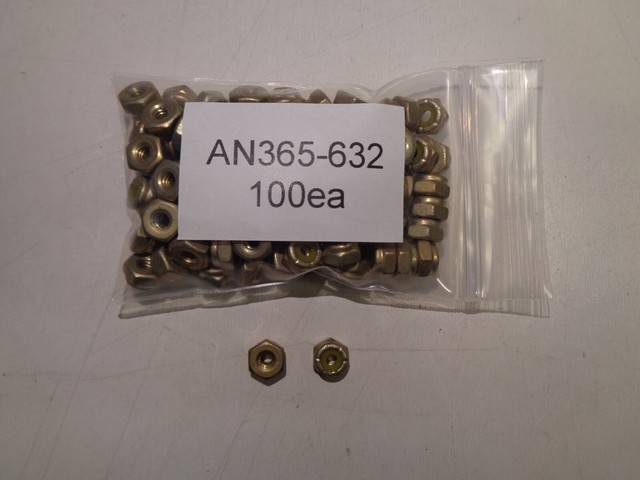 AIRCRAFT LOCKING STEEL NUTS NYLON INSERT AN365-632 BAG OF 100 EACH NEW ...