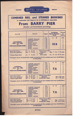 British Railways 1958 Combined Rail & Steamer Bookings from Barry Pier ...