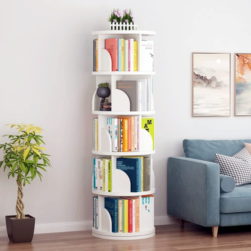 5 Tier Rotating Bookshelf, 360° Revolving Bookcase Rotating Stackable ...