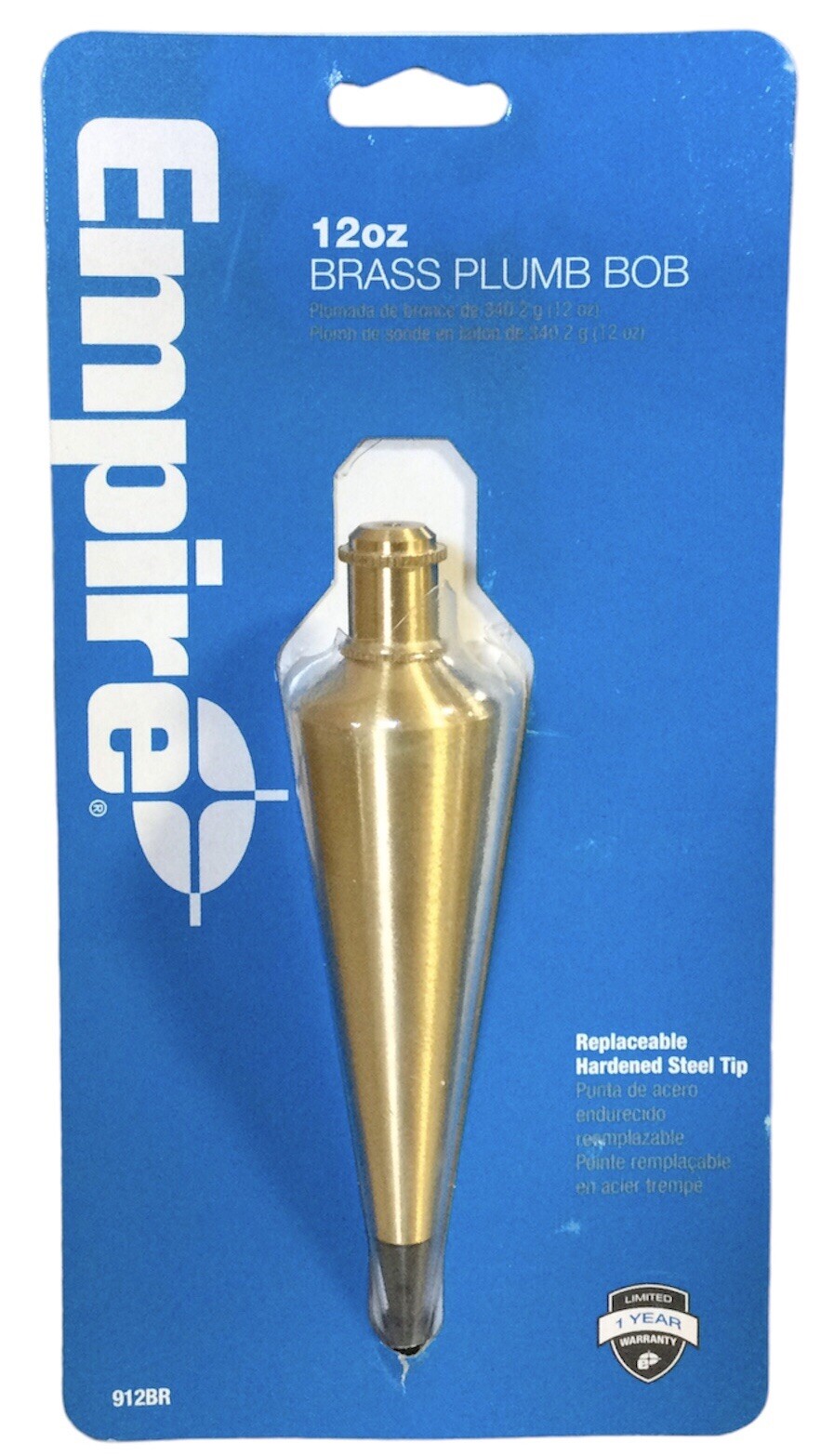Empire Level 912BR 12oz Brass Plumb Bob W/ Hardened Steel Tip ...