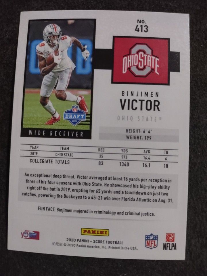 2020 Panini Score Binjimen Victor RC Ohio State Buckeyes #413 Football ...