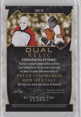 2022-23 Leaf ITG Used Game Dual Relics Purple /45 Pelle Lindbergh Ron ...