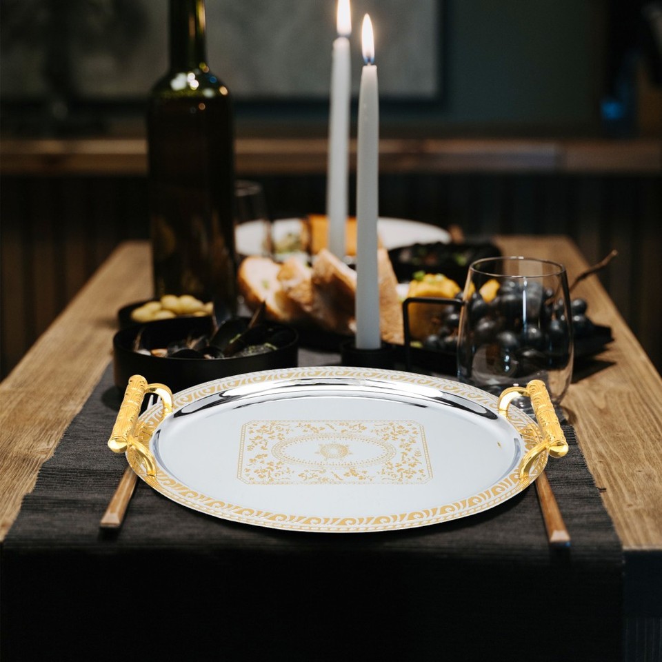 Golden Stainless Steel Snacks Tray European Style Coffee Table Serving ...
