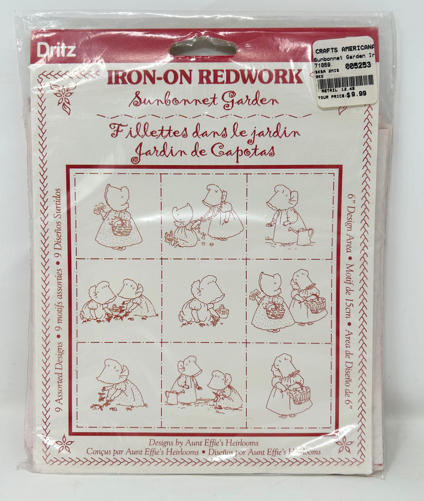 New Sealed Dritz Iron-On Redwork Sunbonnet Garden Aunt Effies Heirloom ...