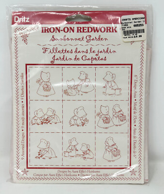 New Sealed Dritz Iron-On Redwork Sunbonnet Garden Aunt Effies Heirloom Design 6" | eBay