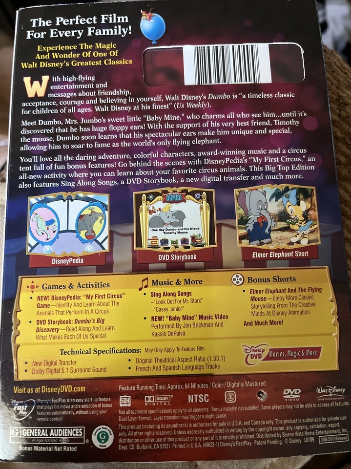 Dumbo (DVD, 2006, Big Top Edition, Special Edition) Disney, w ...