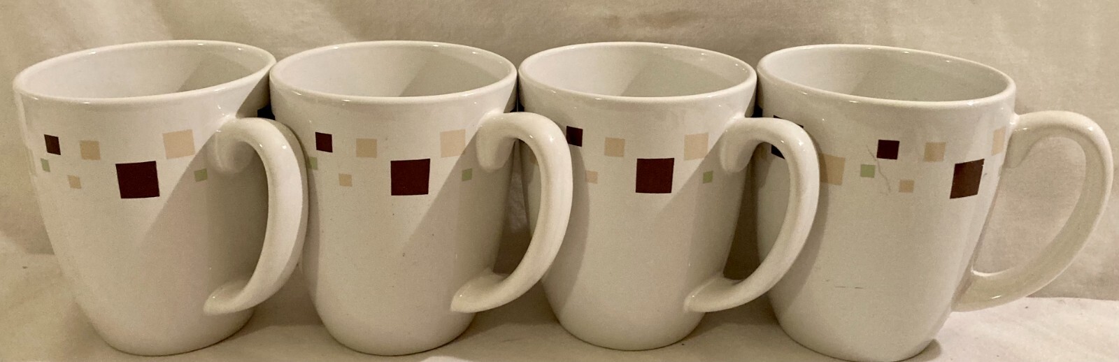 Corelle Geometric Brown Squares Stoneware Mugs Set Of 4 | eBay