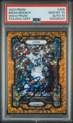 BRIAN BRANCH SIGNED 2023 PRIZM DISCO #328 Rookie PSA 10 AUTO 10 | eBay