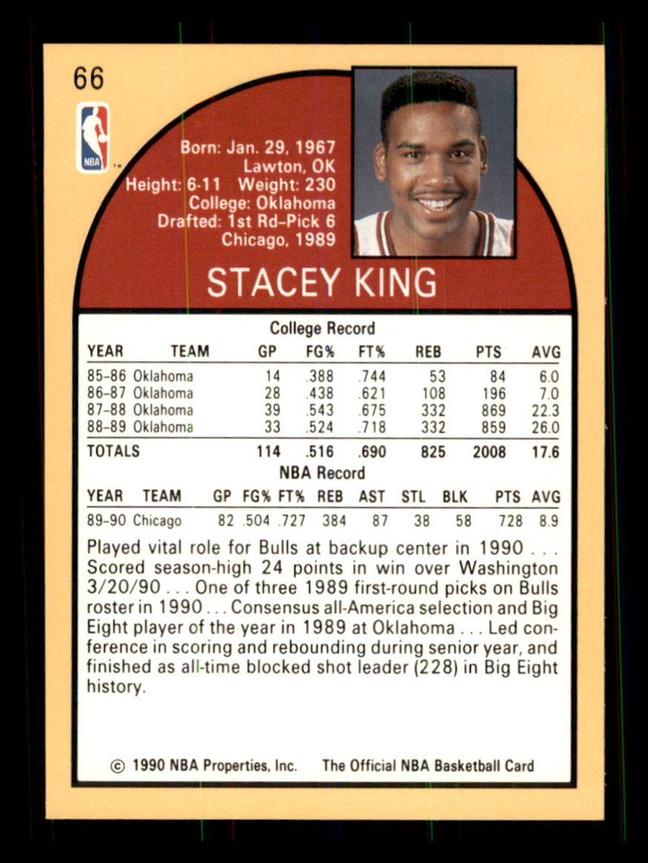 1990 Basketball Hoops Stacey King Chicago Bulls #66 RC1 | eBay