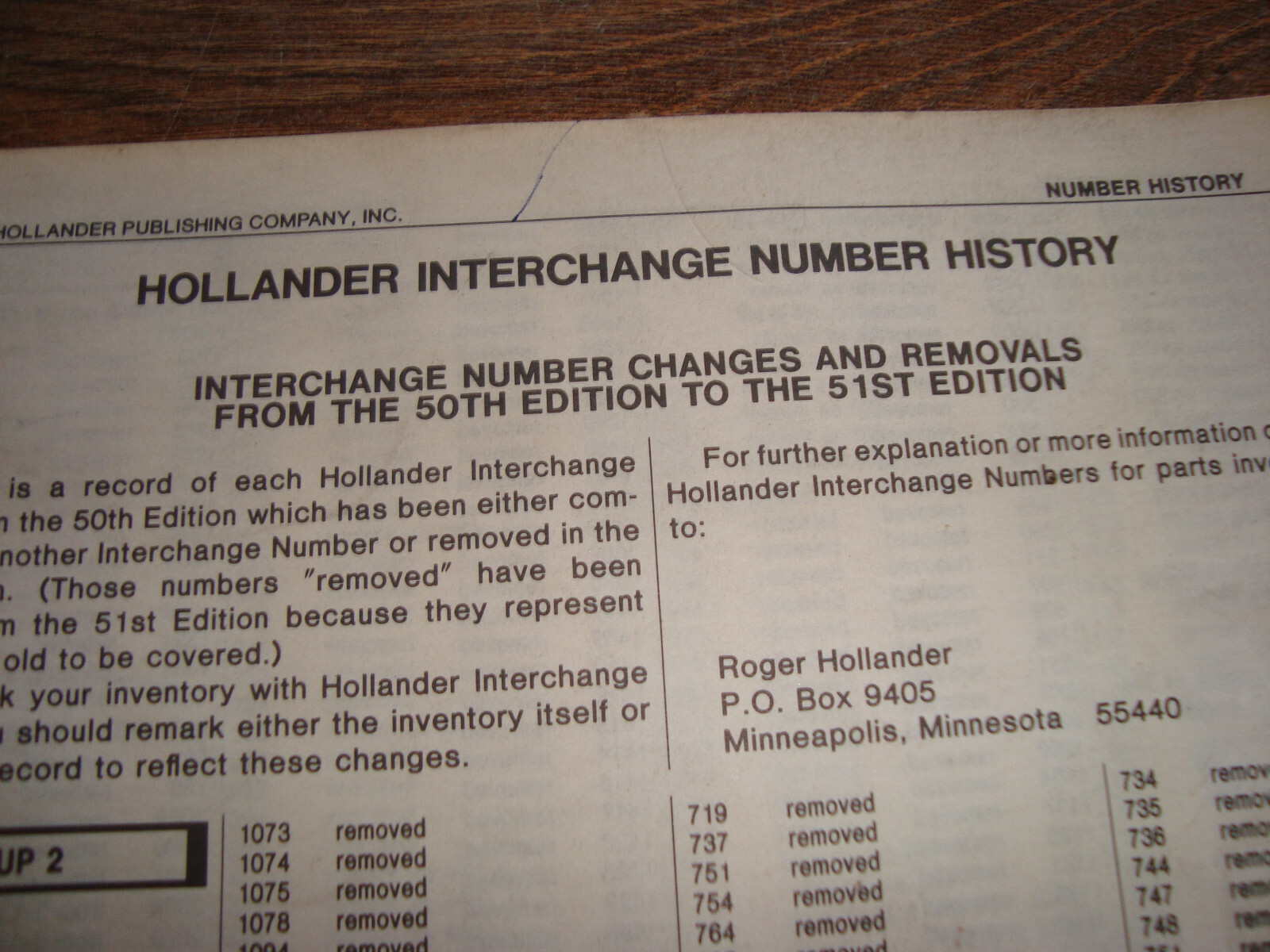 1985 Hollander Interchange Number History 50th Edition to 51st Edition ...