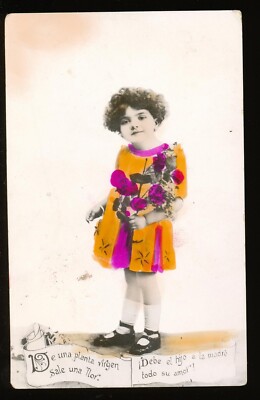 D23 - MEXICO VINTAGE 1935 COLOR REAL PHOTO GIRL WITH FLOWERS POSTCARD ...