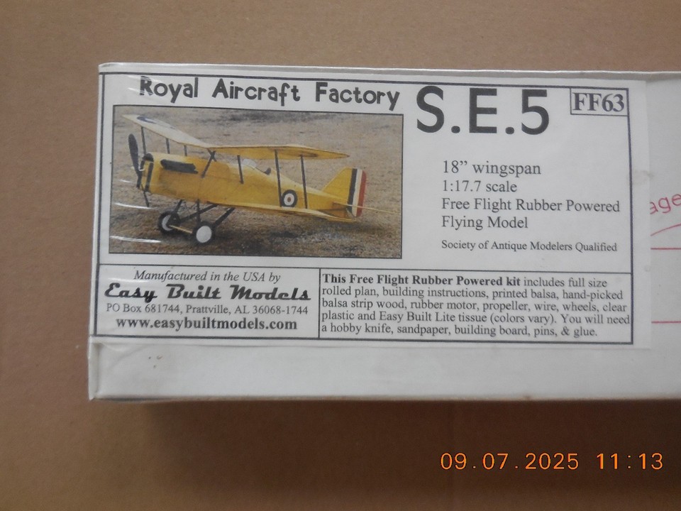 New Sealed Vintage Easy Built Models Kit RAF SE5. Kit# FF-63 | eBay