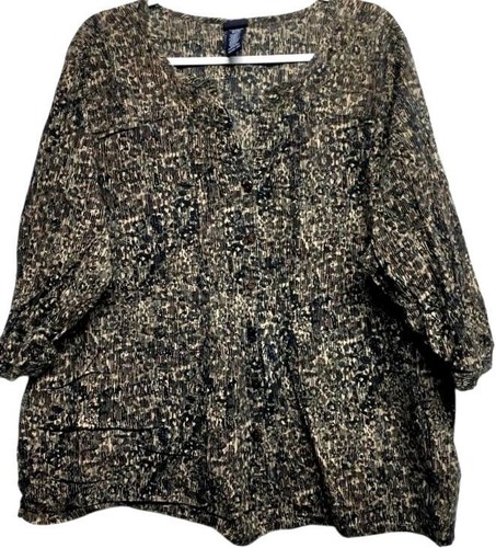 Basic Editions 2X Black & Beige Abstract Print Blouse 3/4 SLEEVE | eBay