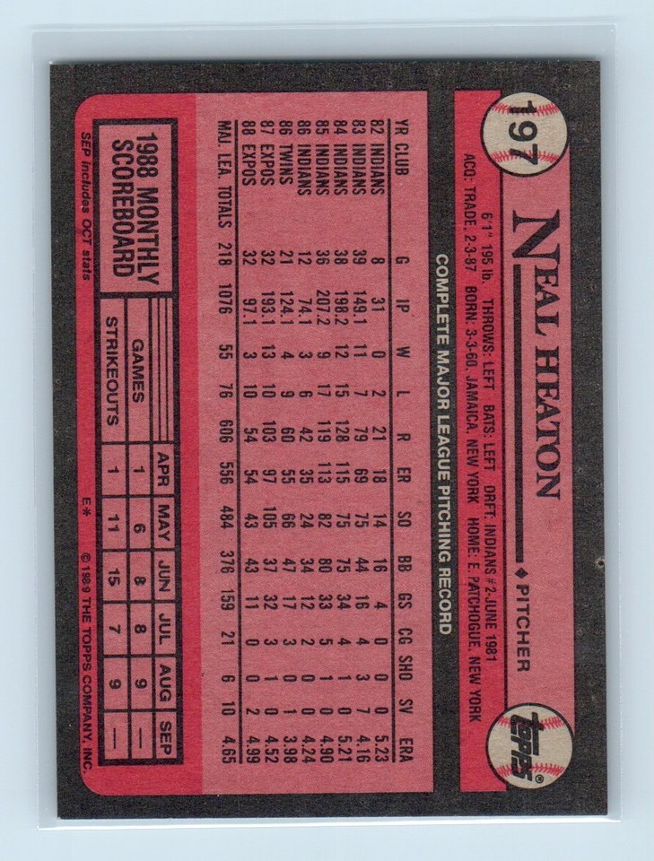 1989 Topps Neal Heaton Montreal Expos #197 | eBay