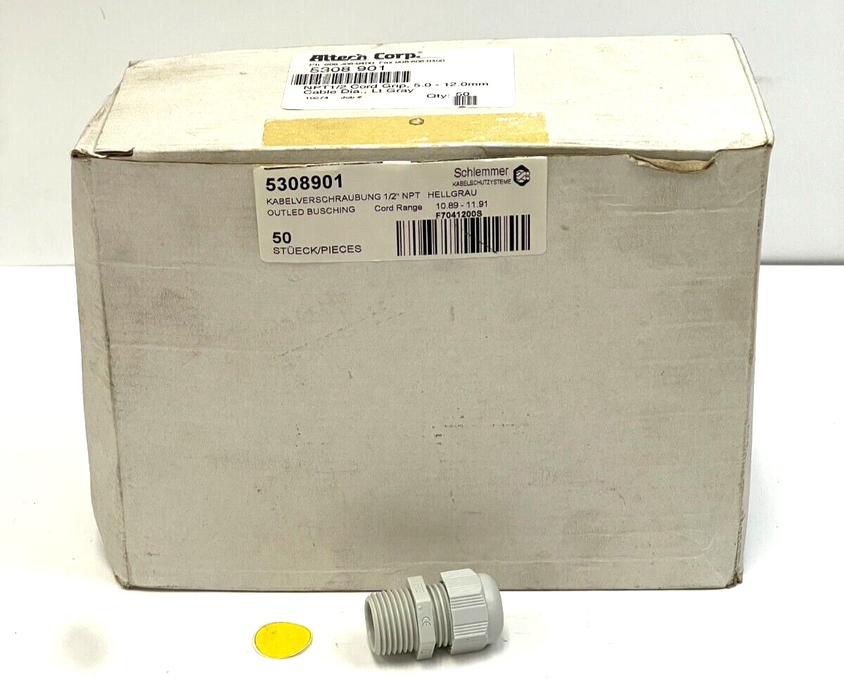 ALTECH CORP. 5308901 CABLE GLAND 1/2" NPT RANGE 0.197-0.472" (LOT OF 50 ...